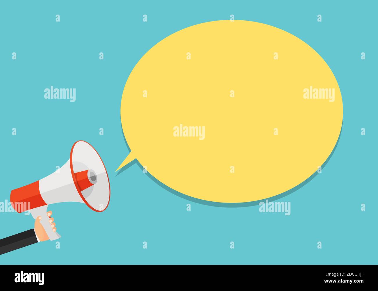 Hand with Megaphone and Speech Bubble Illustration Stock Photo - Alamy
