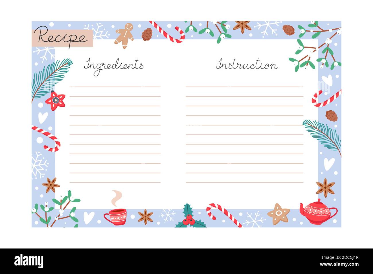 Christmas holiday baking recipe template with ingredients and ...