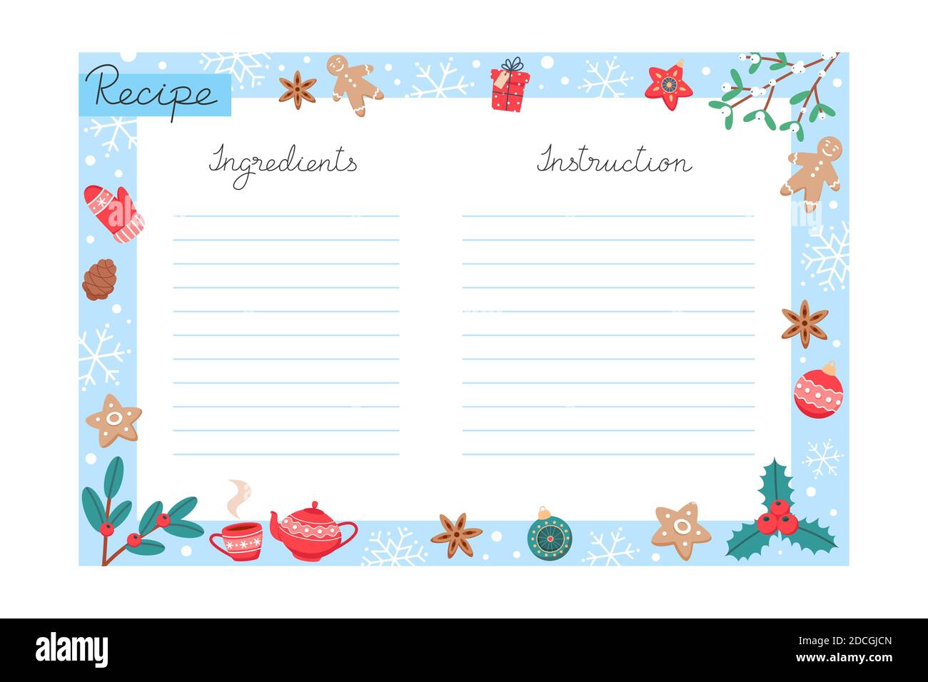 Christmas holiday baking recipe template with ingredients and ...