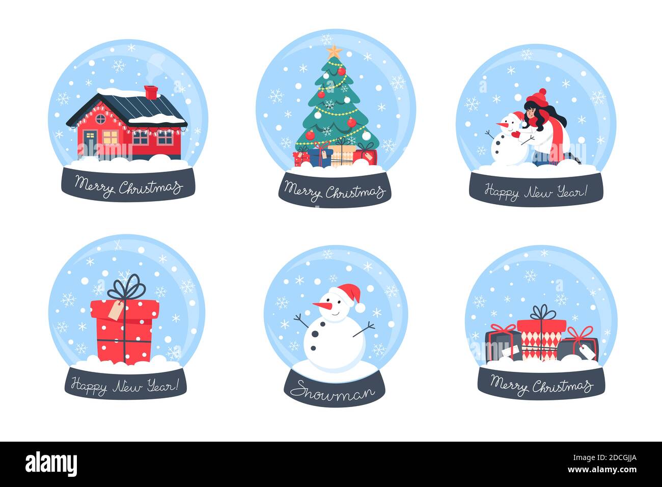 Collection Christmas snow globes, vector illustration in flat style ...