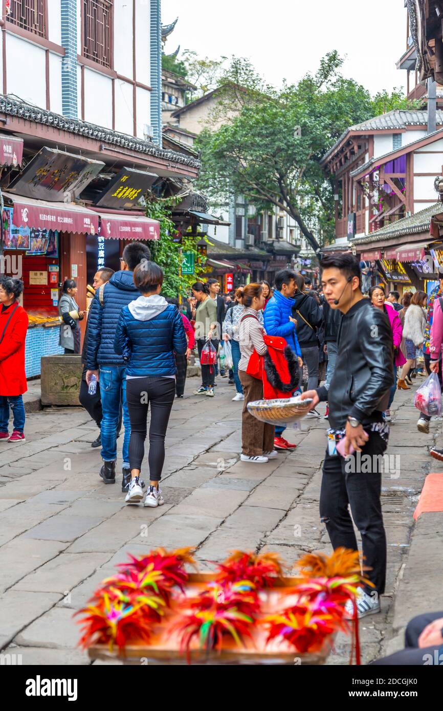Busy shopping street in Ciqikou Old Town, Shapingba, Chongqing, China ...