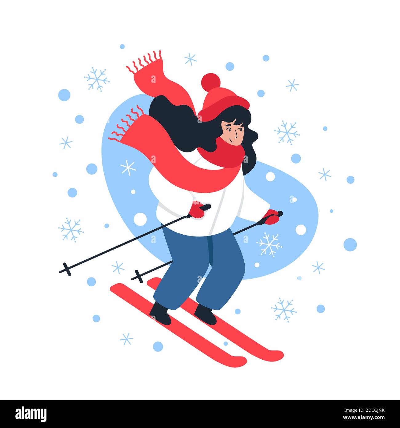 Woman skiing in winter, vector illustration in flat style Stock Vector ...