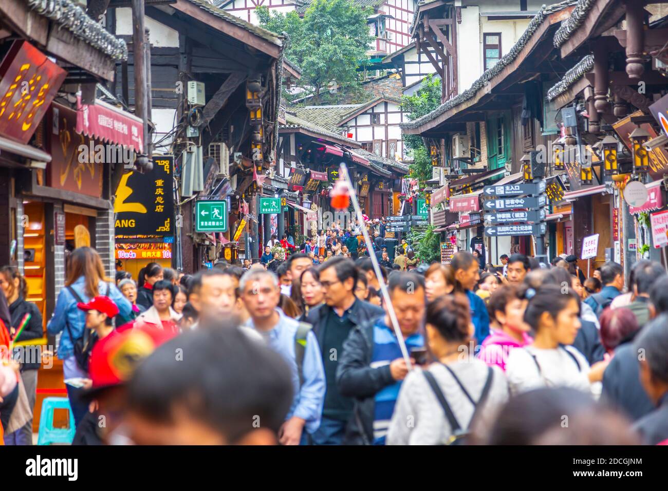 Busy shopping street in Ciqikou Old Town, Shapingba, Chongqing, China ...