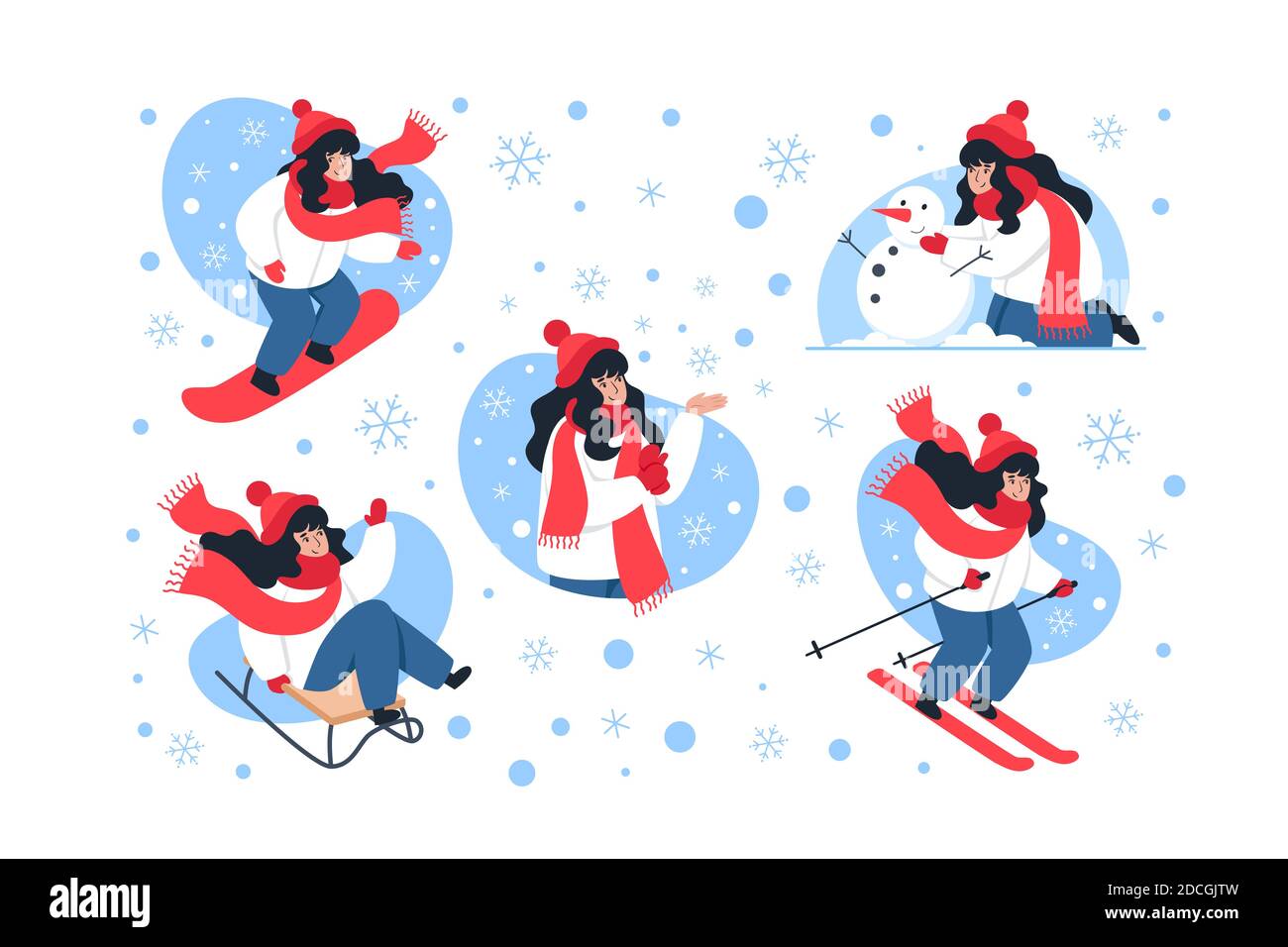 Winter characters collection, winter activities. Vector illustration in ...
