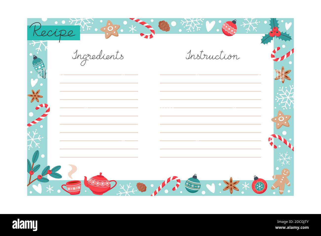 Christmas holiday baking recipe template with ingredients and ...