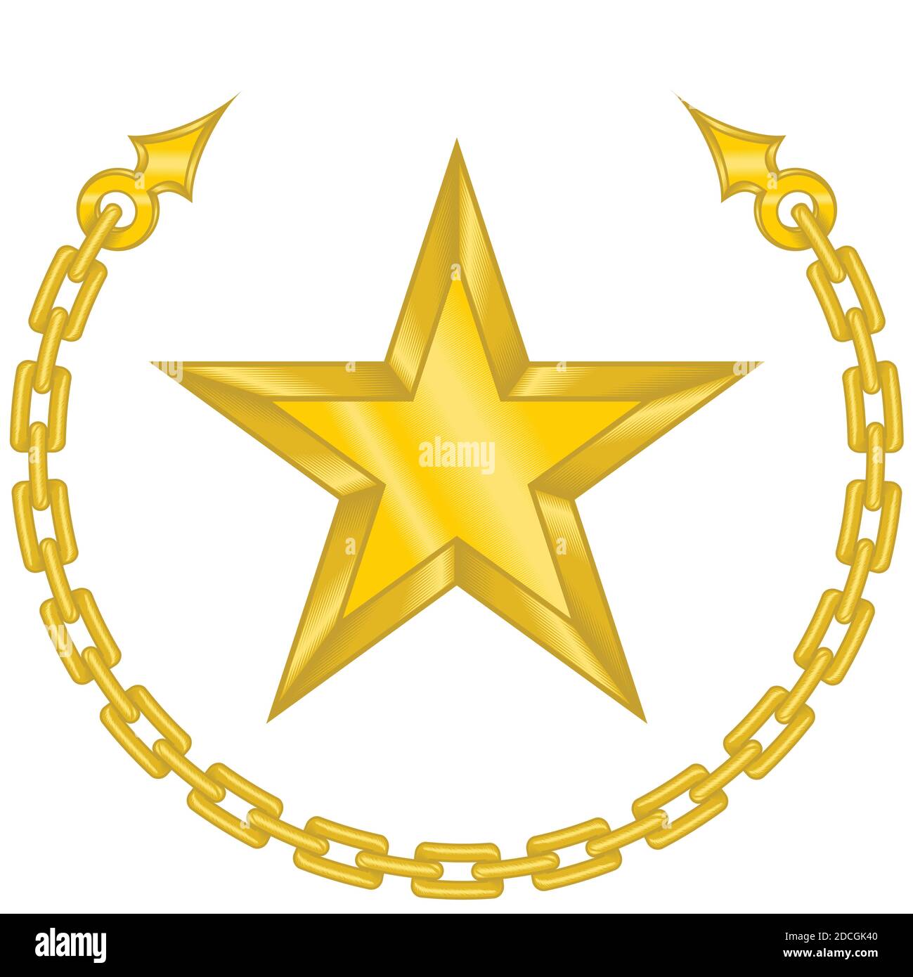 Vector design of a star surrounded by chain in gold color. All on white ...