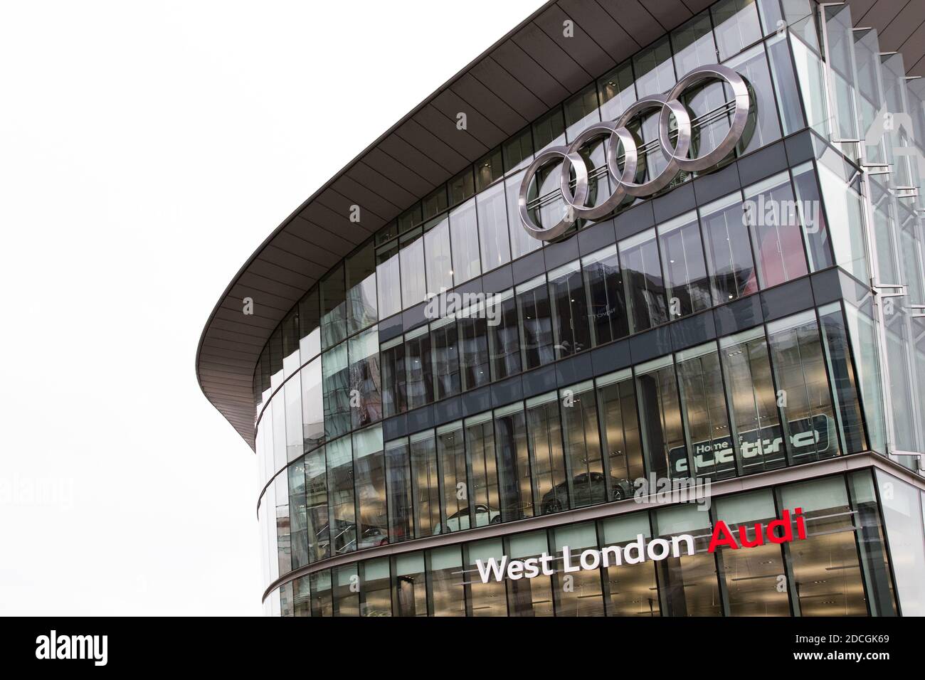 West London Audi Showroom in Brentford with large Audi logo Stock Photo ...