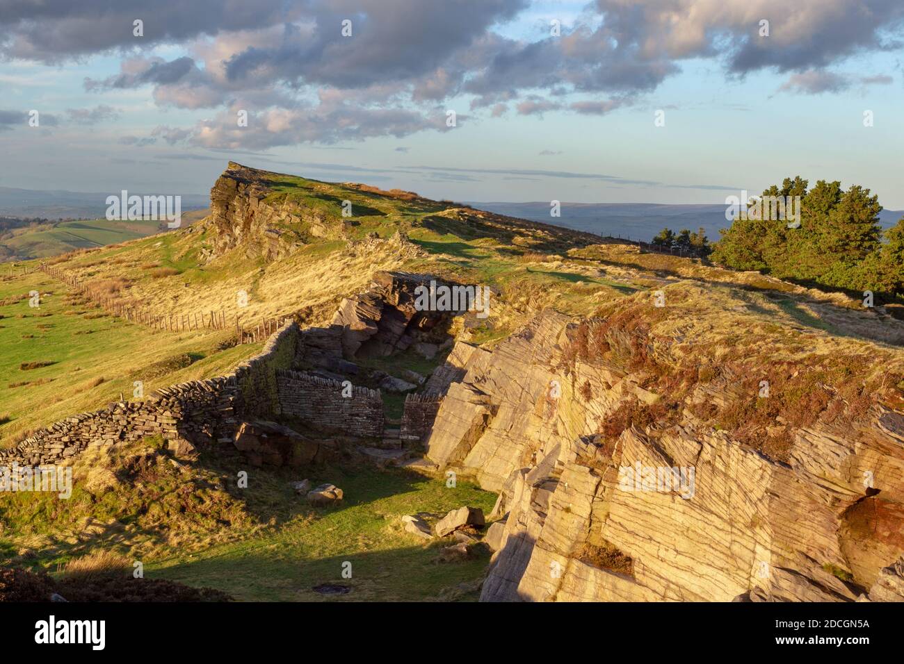 Windgather Rocks in the late afternoon sun, The Peak District Stock ...