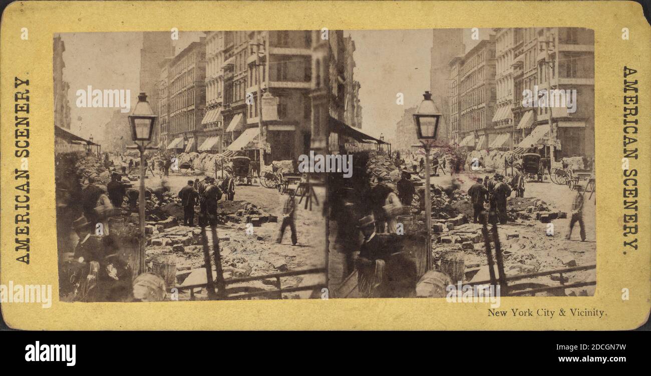 Street construction in Lower Manhattan., 1865, New York (State), New ...