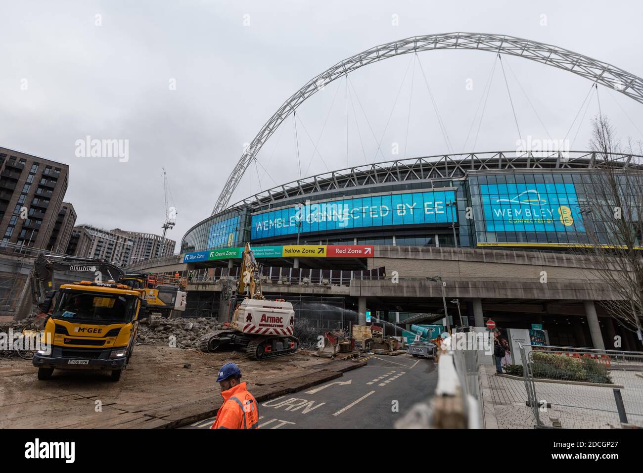 Wembley Stadium, Wembley Park, UK. 21st November 2020.Work continues ...