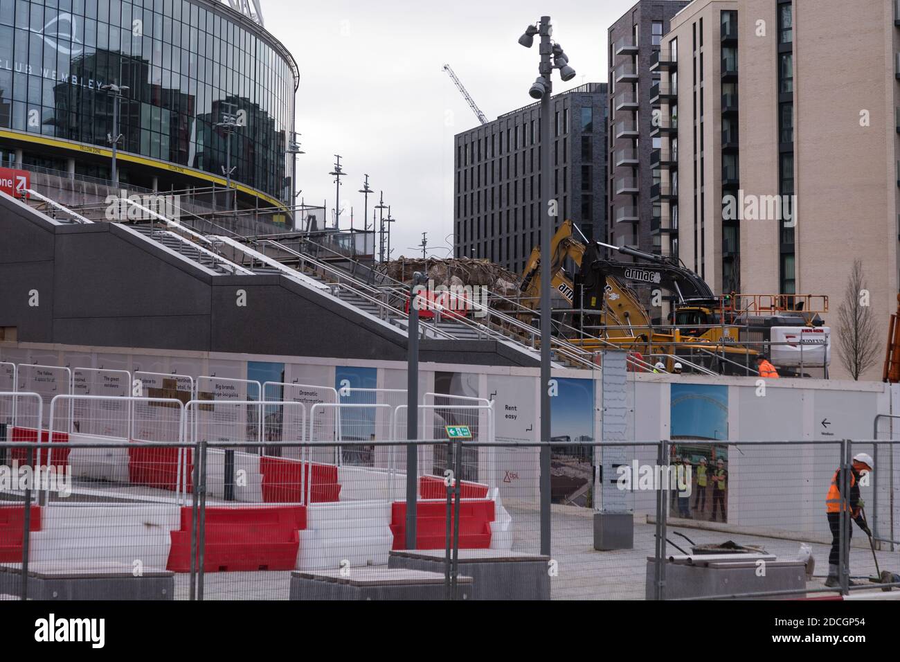 Wembley Stadium, Wembley Park, UK. 21st November 2020.Work continues ...