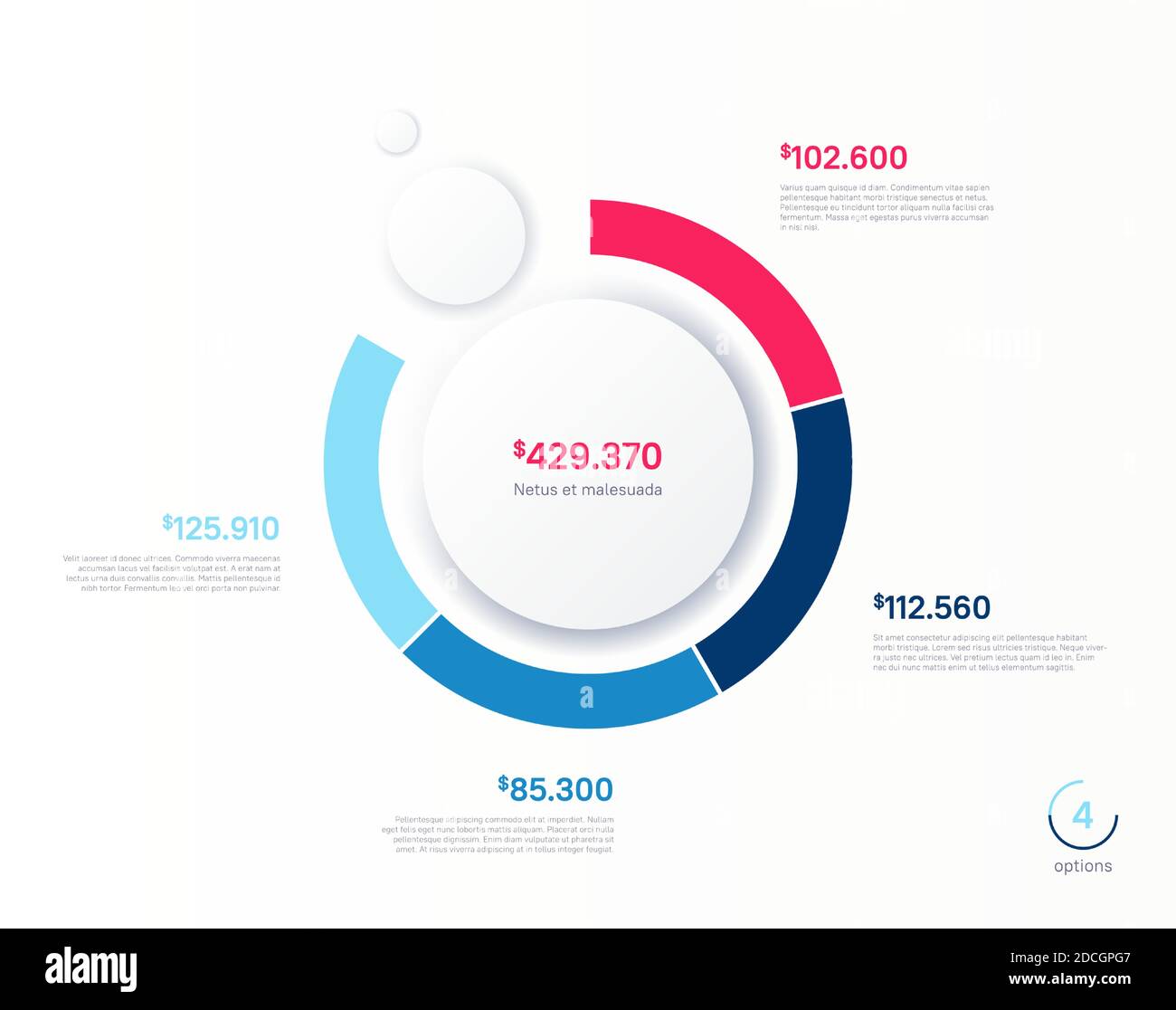 Vector infographic round chart template. Four options, steps, parts ...