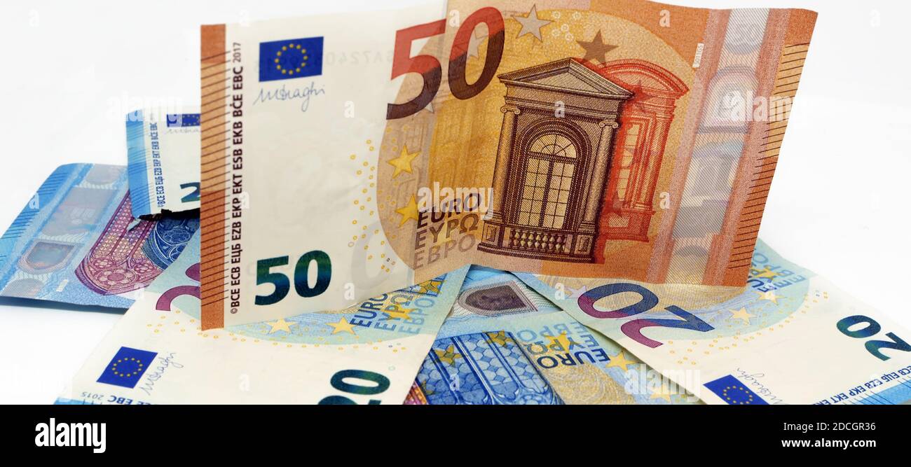 Euro banknotes.Pile of paper euro banknotes.Euro European currency ...