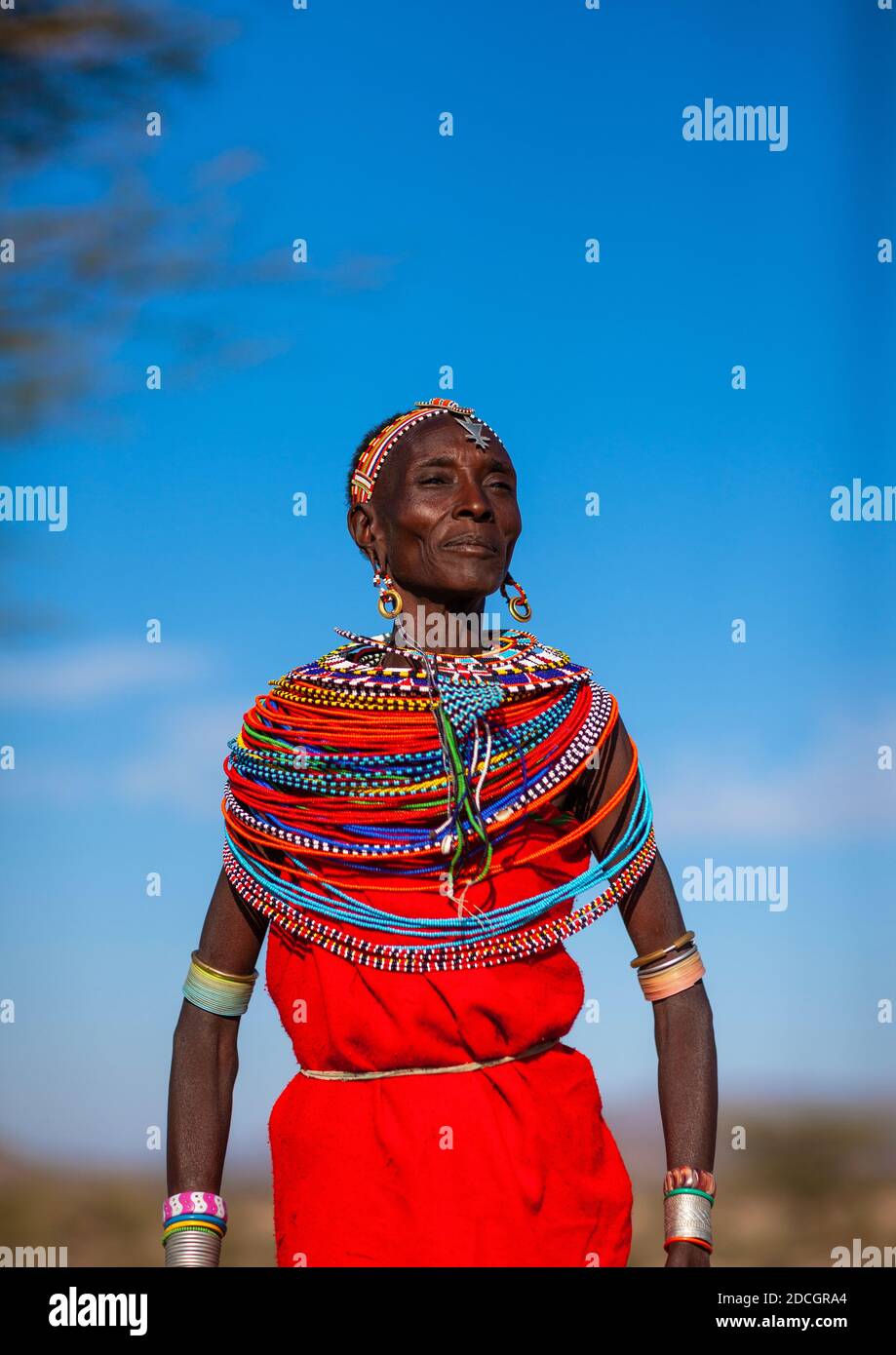Portrait of a Samburu tribe woman with beaded necklaces, Samburu County ...