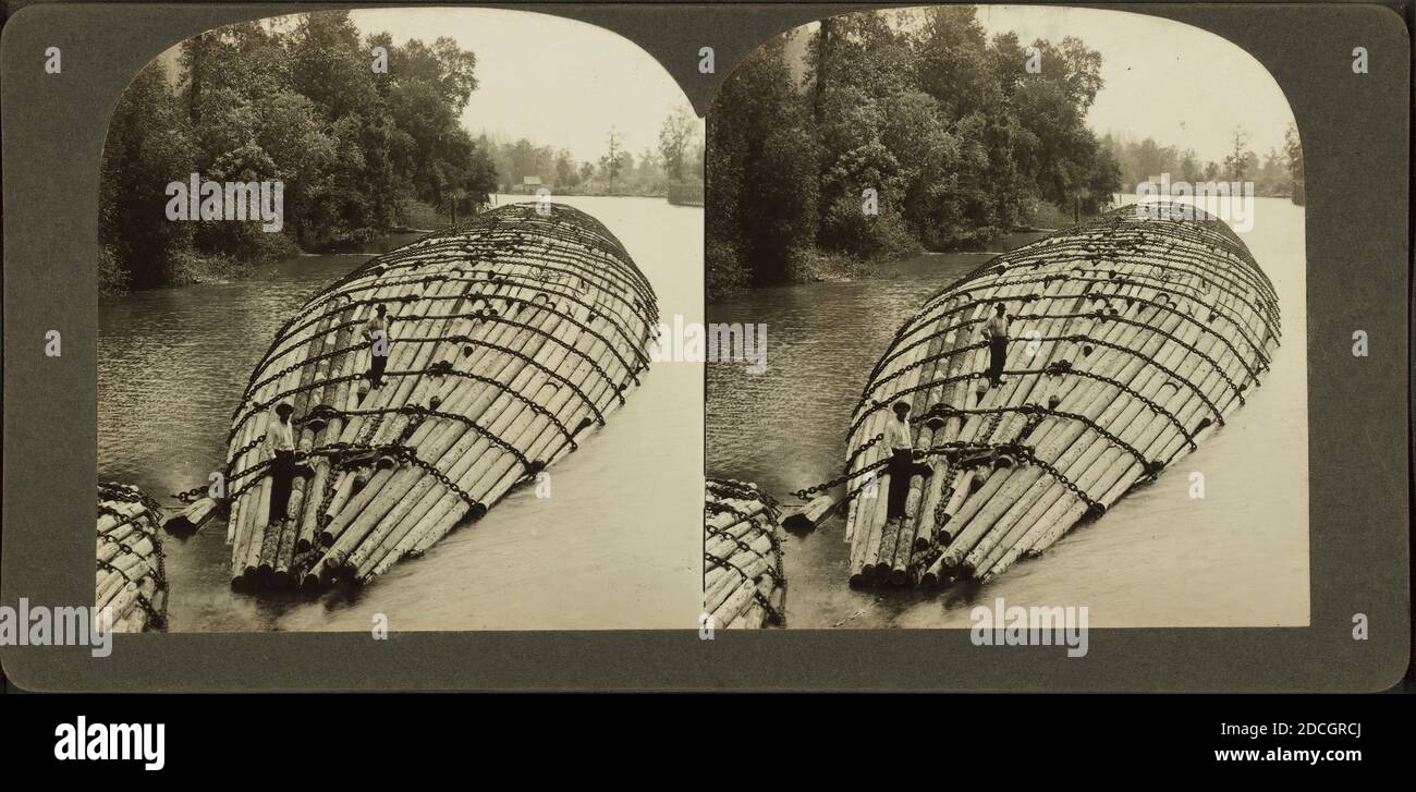 View of Log-raft. Columbia River., Oregon Stock Photo - Alamy
