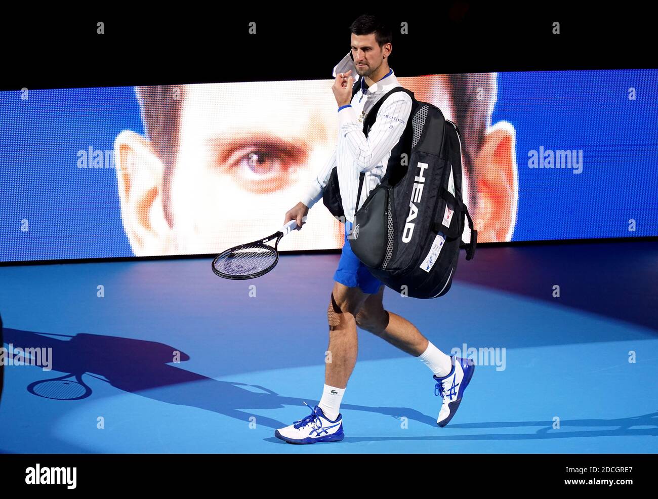 Novak Djokovic walks out for his semi final match against Dominic Thiem ...