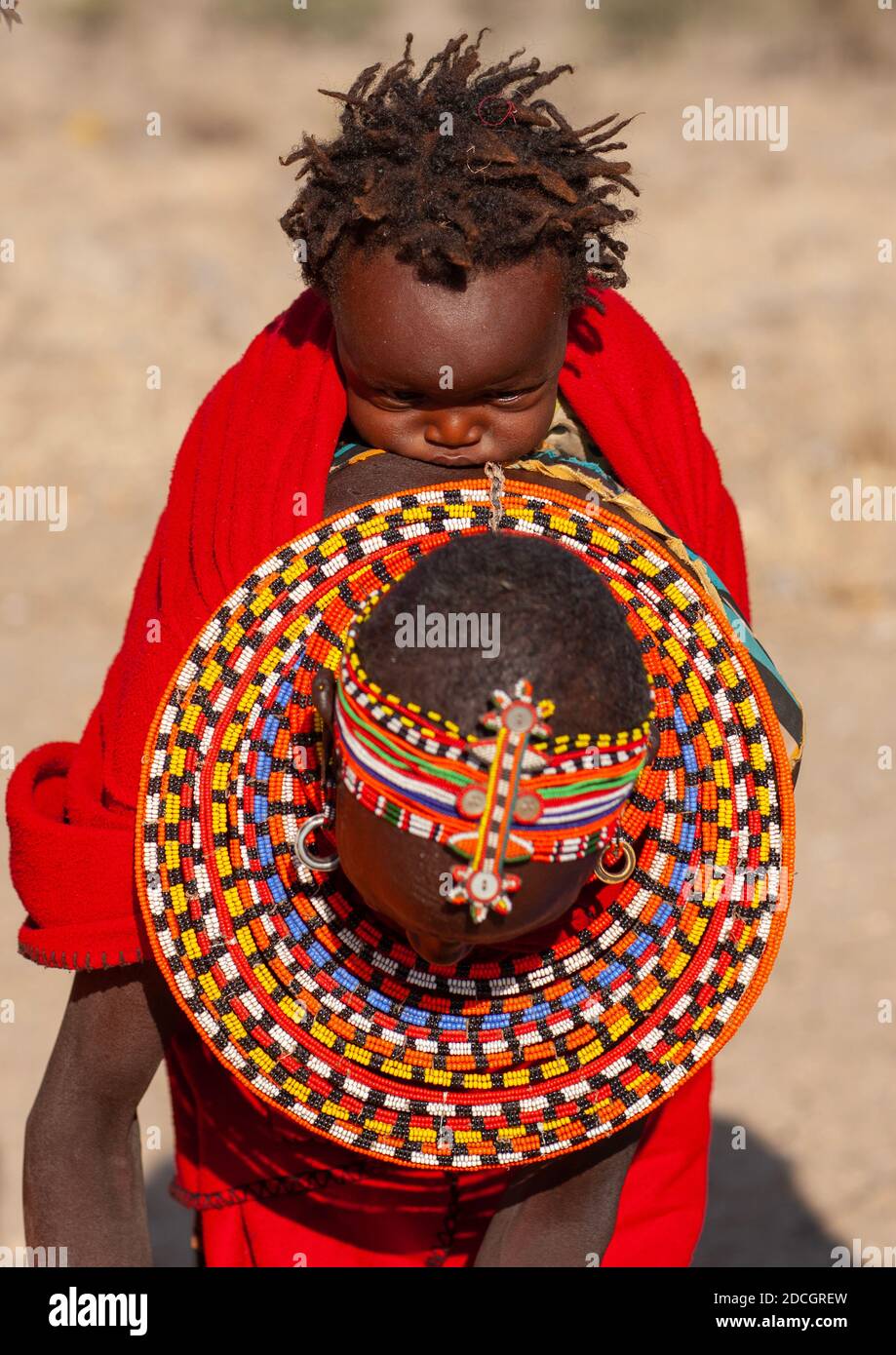 Portrait of a Samburu tribe woman with her baby, Samburu County ...