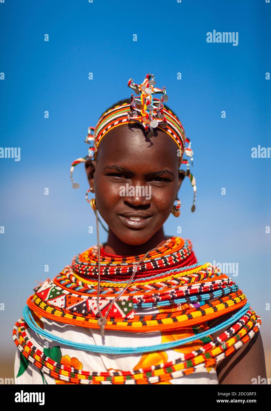 Portrait of a Samburu tribe woman with beaded necklaces, Samburu County ...