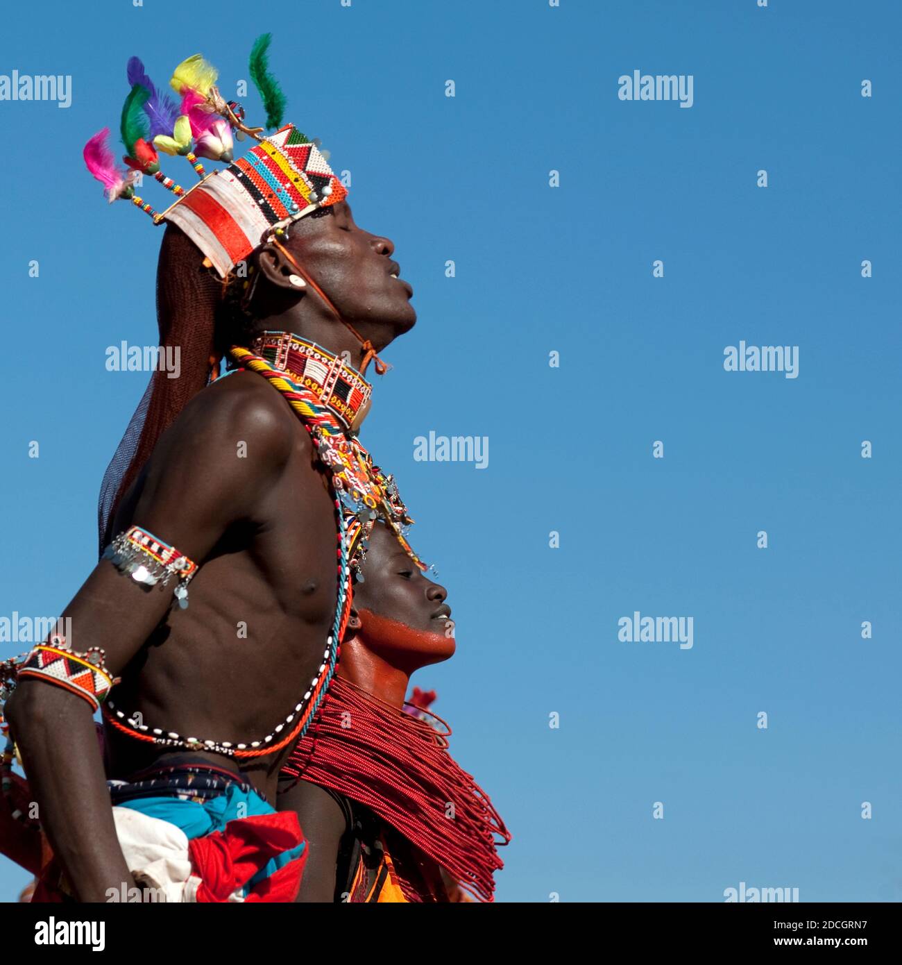Samburu tribe people dancing during a ceremony, Samburu County, Maralal ...