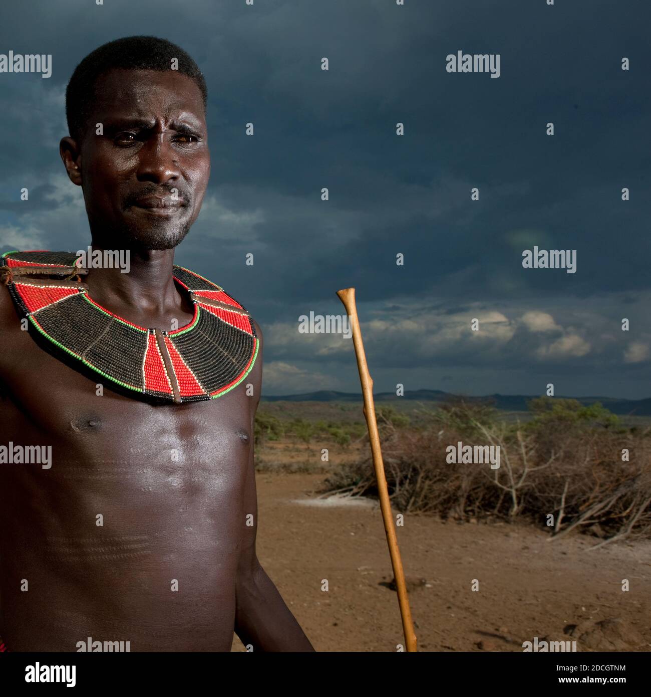 Portrait of a Pokot tribe man with a beaded necklace, Baringo County ...