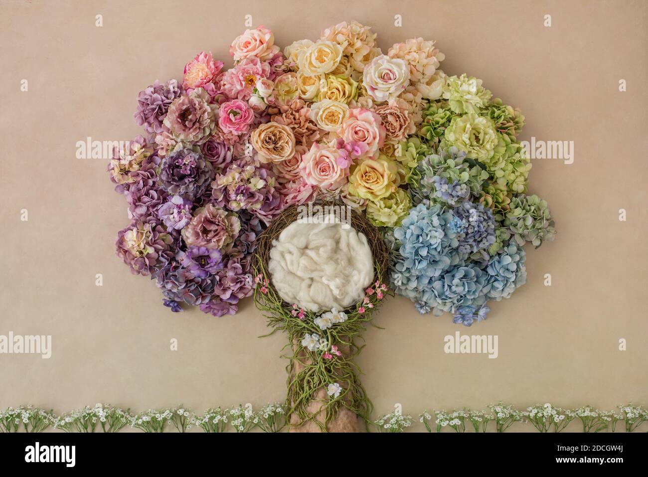 Beautiful newborn digital background with flowers. Composite for baby ...