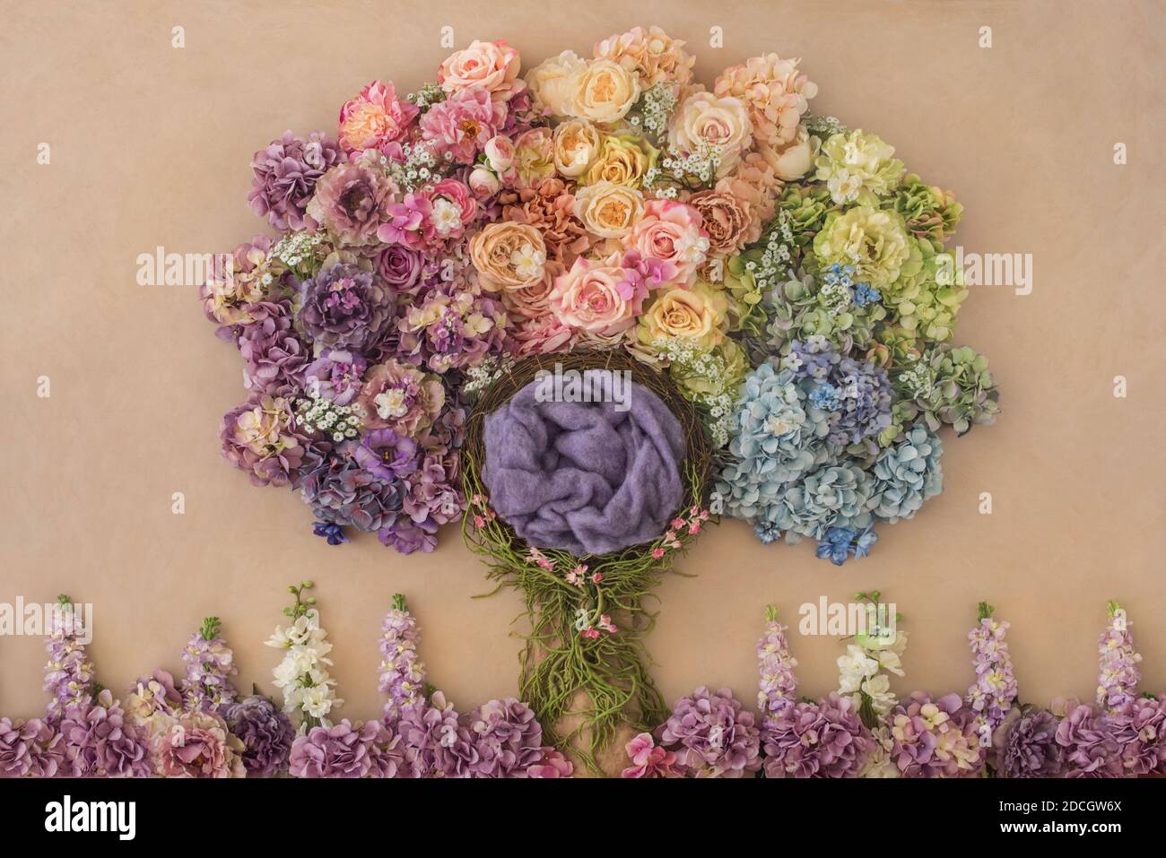 Beautiful newborn digital background with flowers. Composite for baby ...