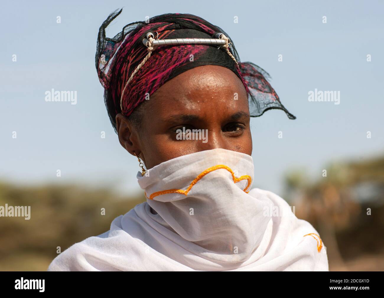 Portrait of a Gabra tribe woman wearing the traditional headwear ...