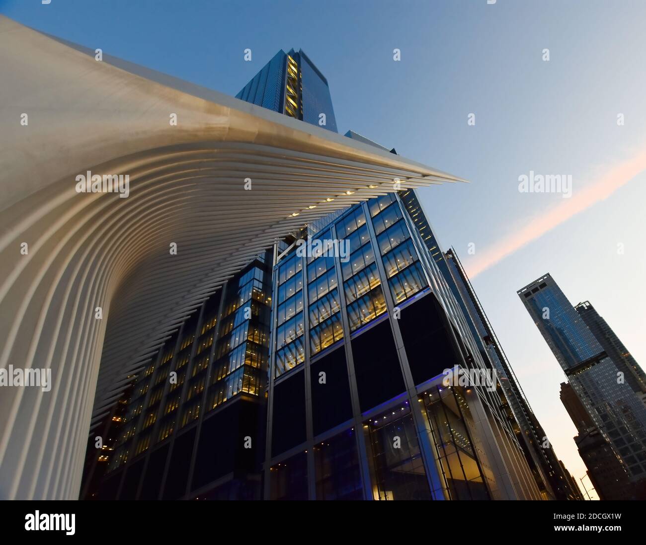 Night view with World Trade Center architecture with The Oculus of the ...