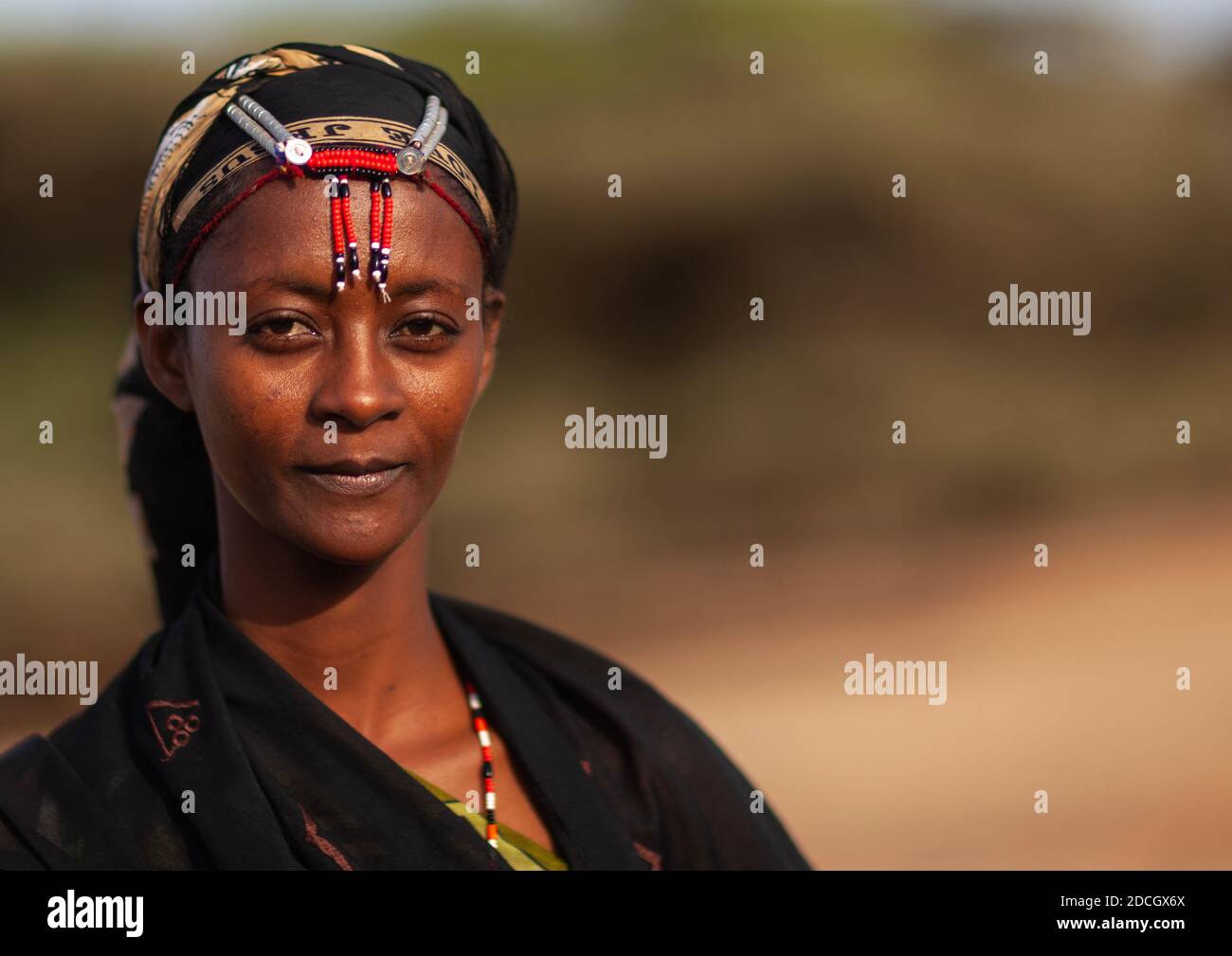Portrait of a Gabra tribe woman wearing the traditional headwear ...
