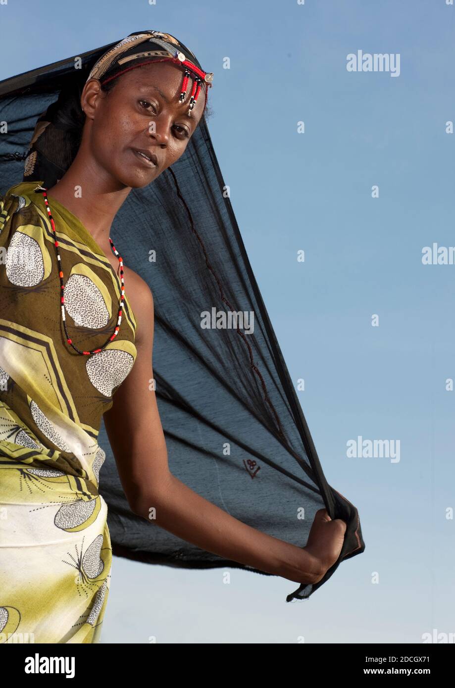 Portrait of a Gabra tribe woman with a veil, Marsabit County, Chalbi ...