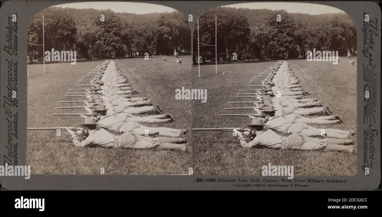Skirmish line drill, cadets, West Point Military Academy., Underwood ...