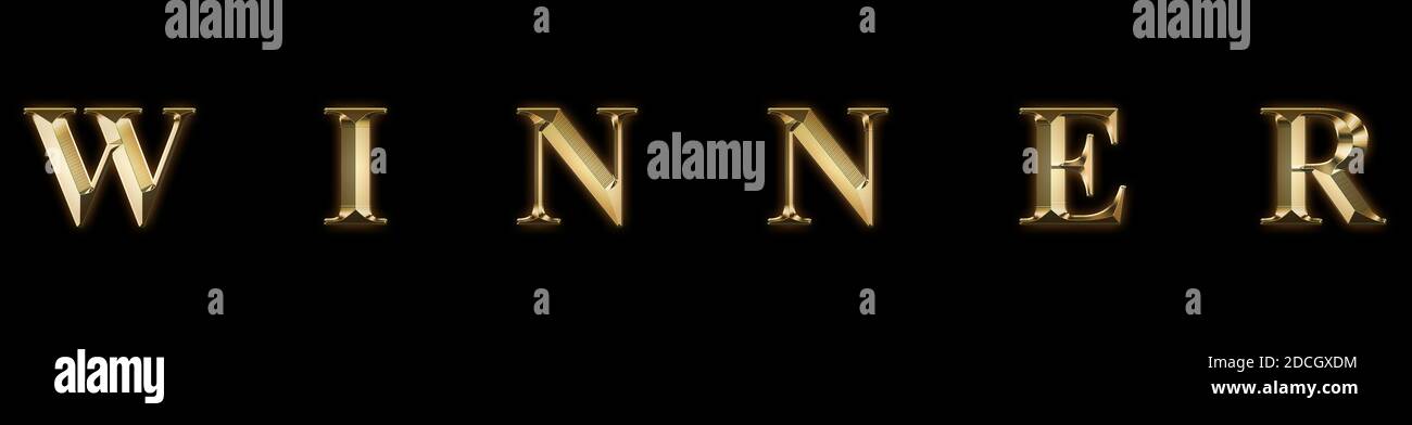 Winner - a word winner on a black background with gold effect letters ...