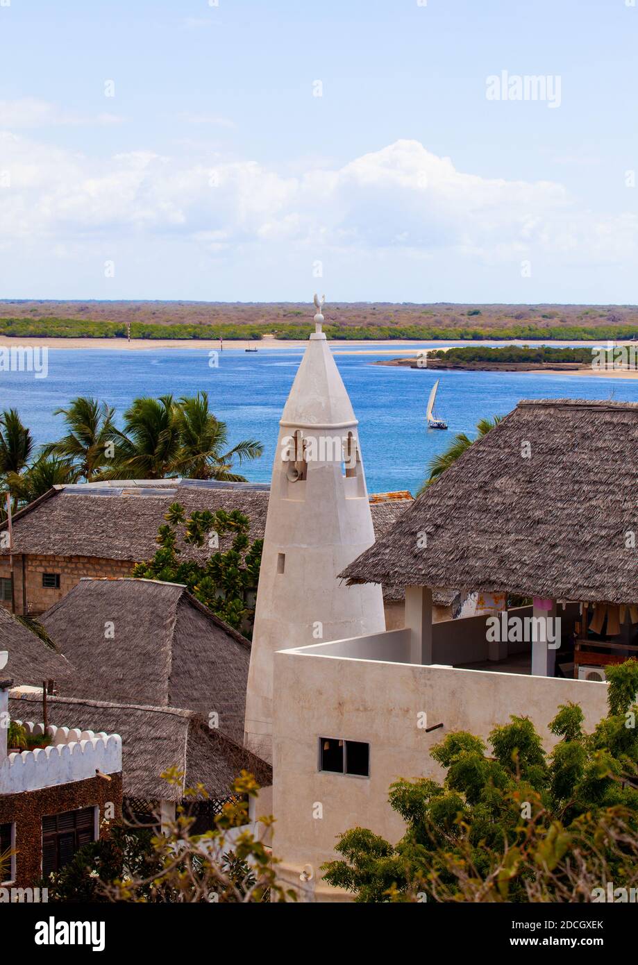 A view of the friday mosque over Manda channel, Lamu County, Shela ...