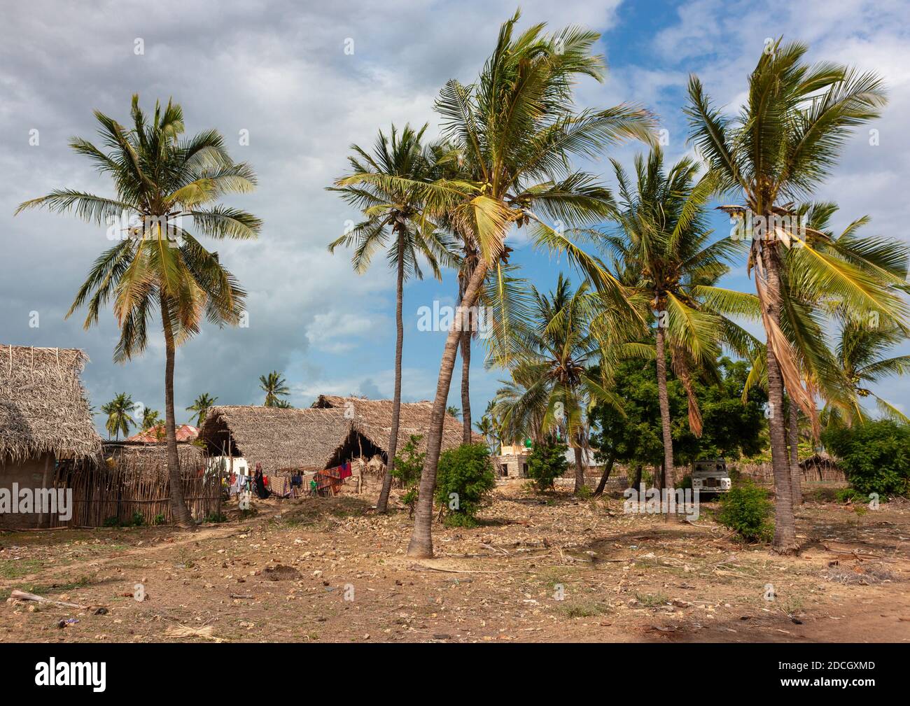 Traditional village with thatched roofs houses, Lamu County, Siyu ...