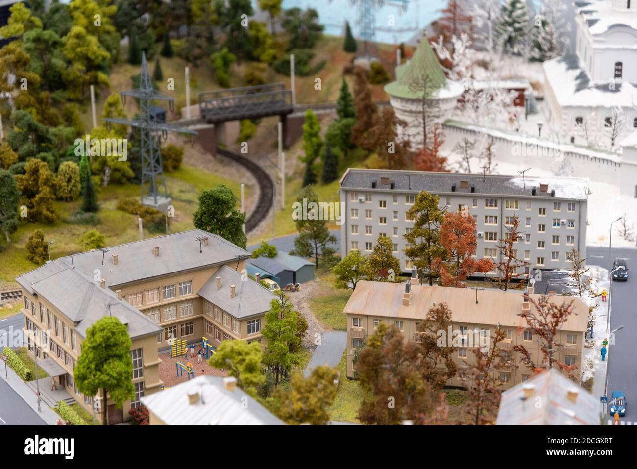 Miniature of a typical small Russian village with panel houses and ...