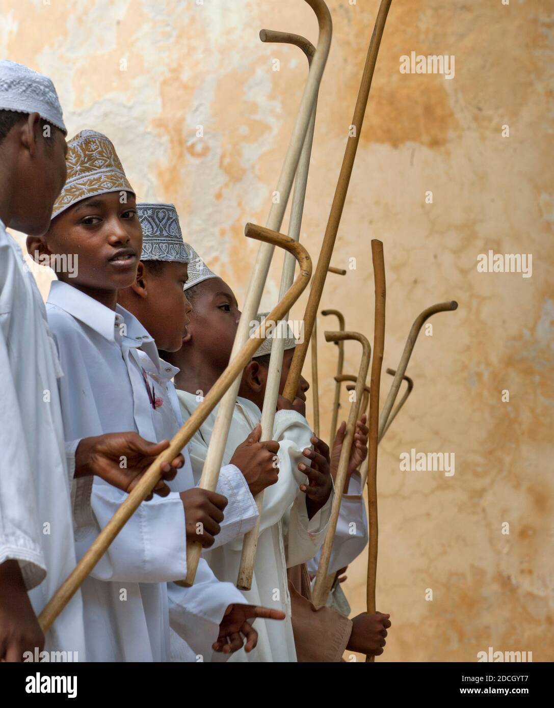 Muslim children dancing with sticks during Maulid festival, Lamu county ...
