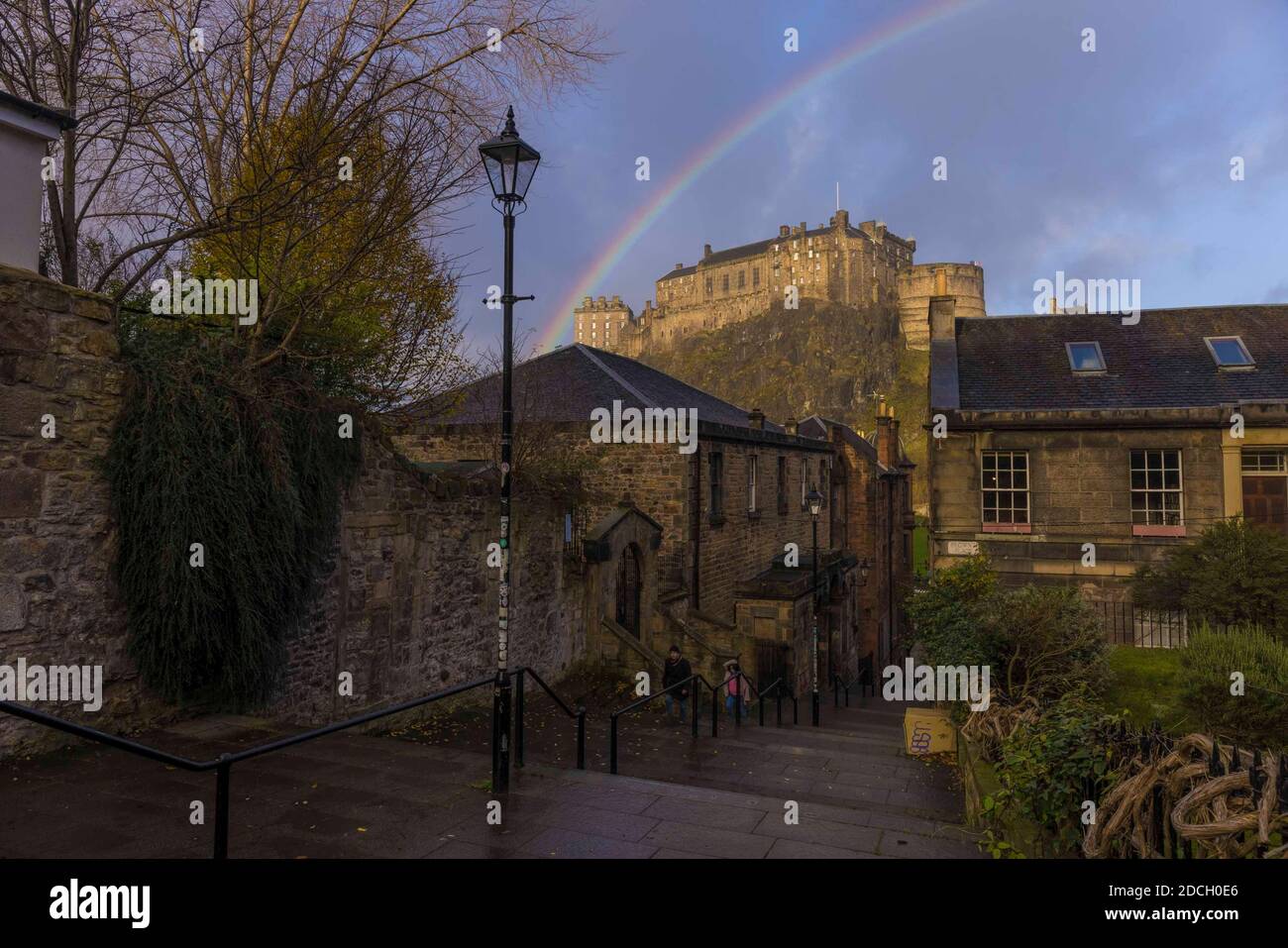 Edinburgh, United Kingdom. 21 November, 2020 Pictured: A rainbow arches ...
