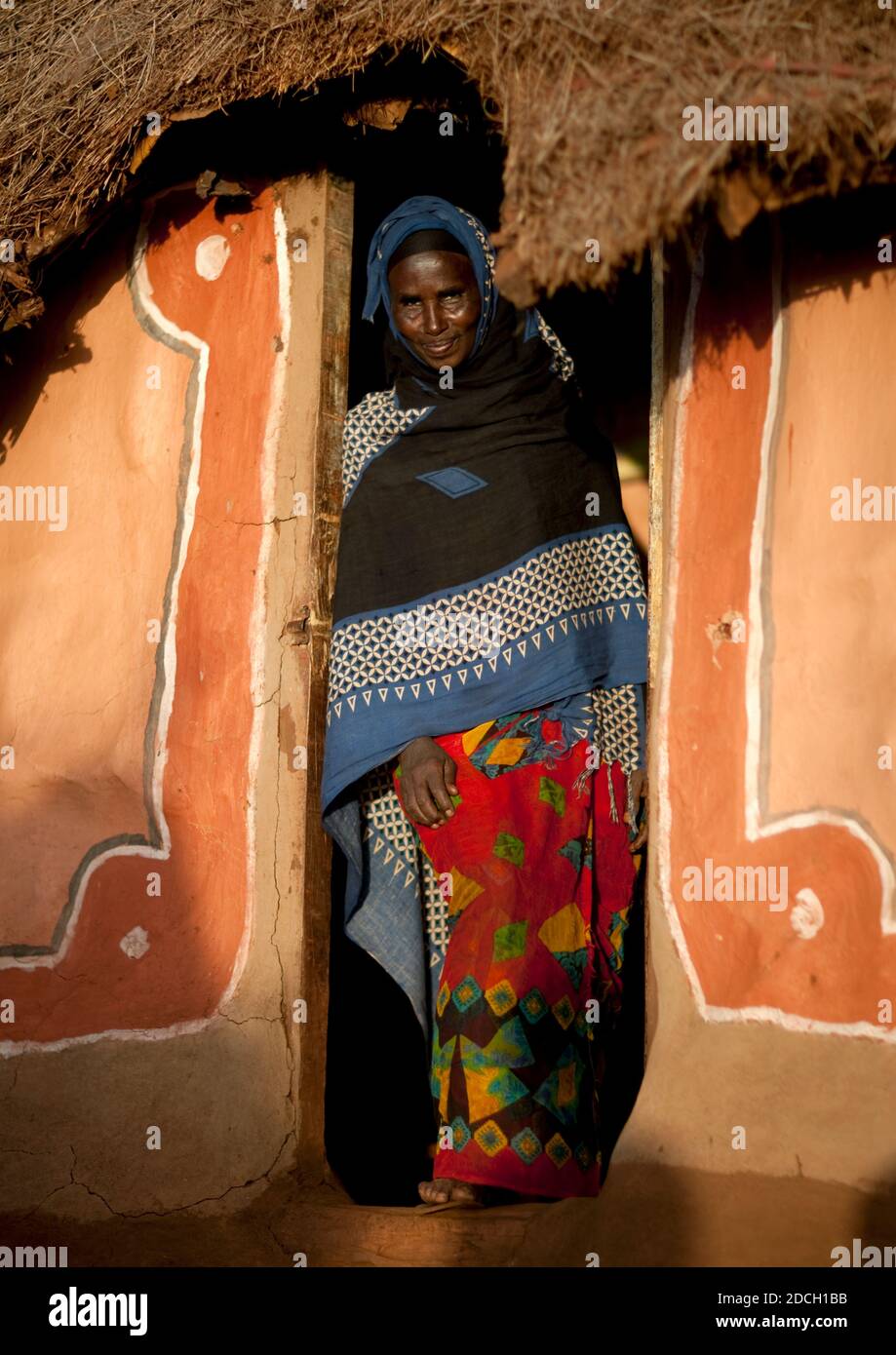 Portrait of a Borana tribe woman in front of her house, Marsabit County ...