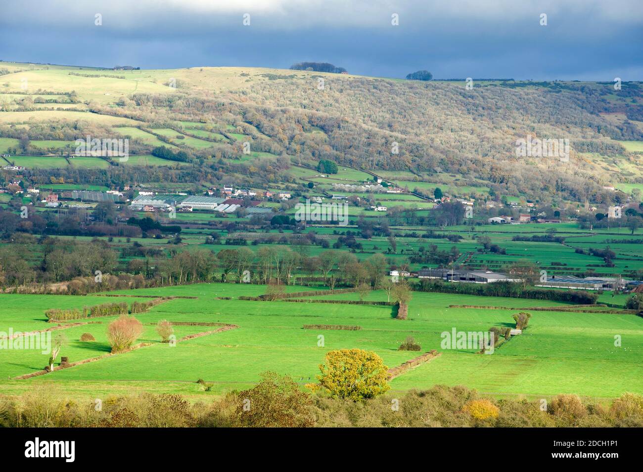 Autumn landscape, Mendip Hills and Cheddar Valley, Somerset Stock Photo ...