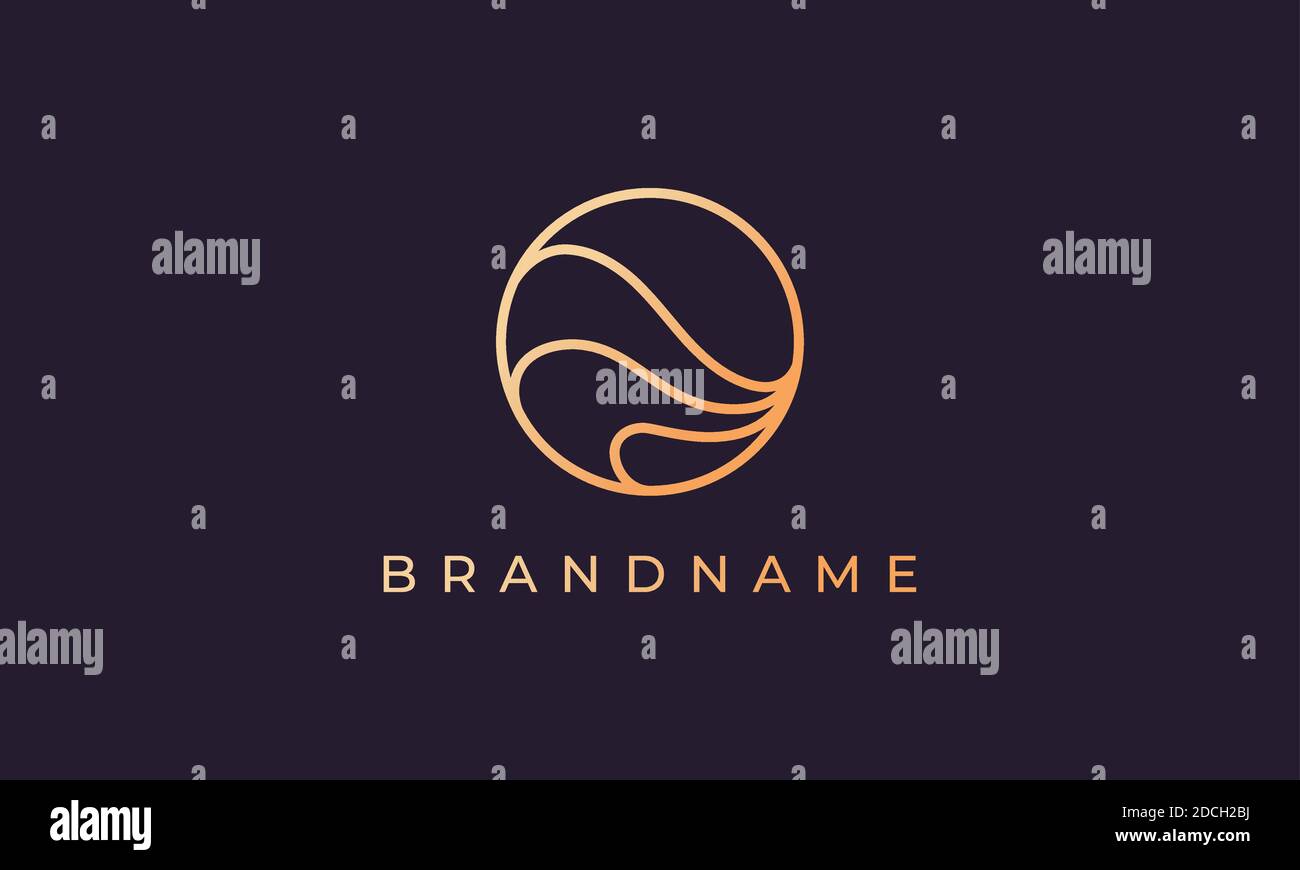 Luxury gold line logo design with simple and modern shape of sea water ...