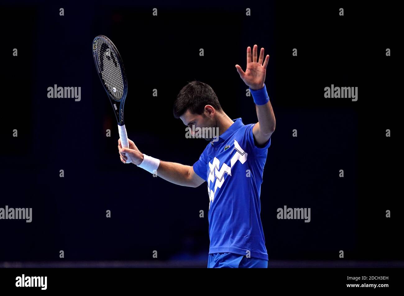 Novak Djokovic reacts during his match against Dominic Thiem during ...
