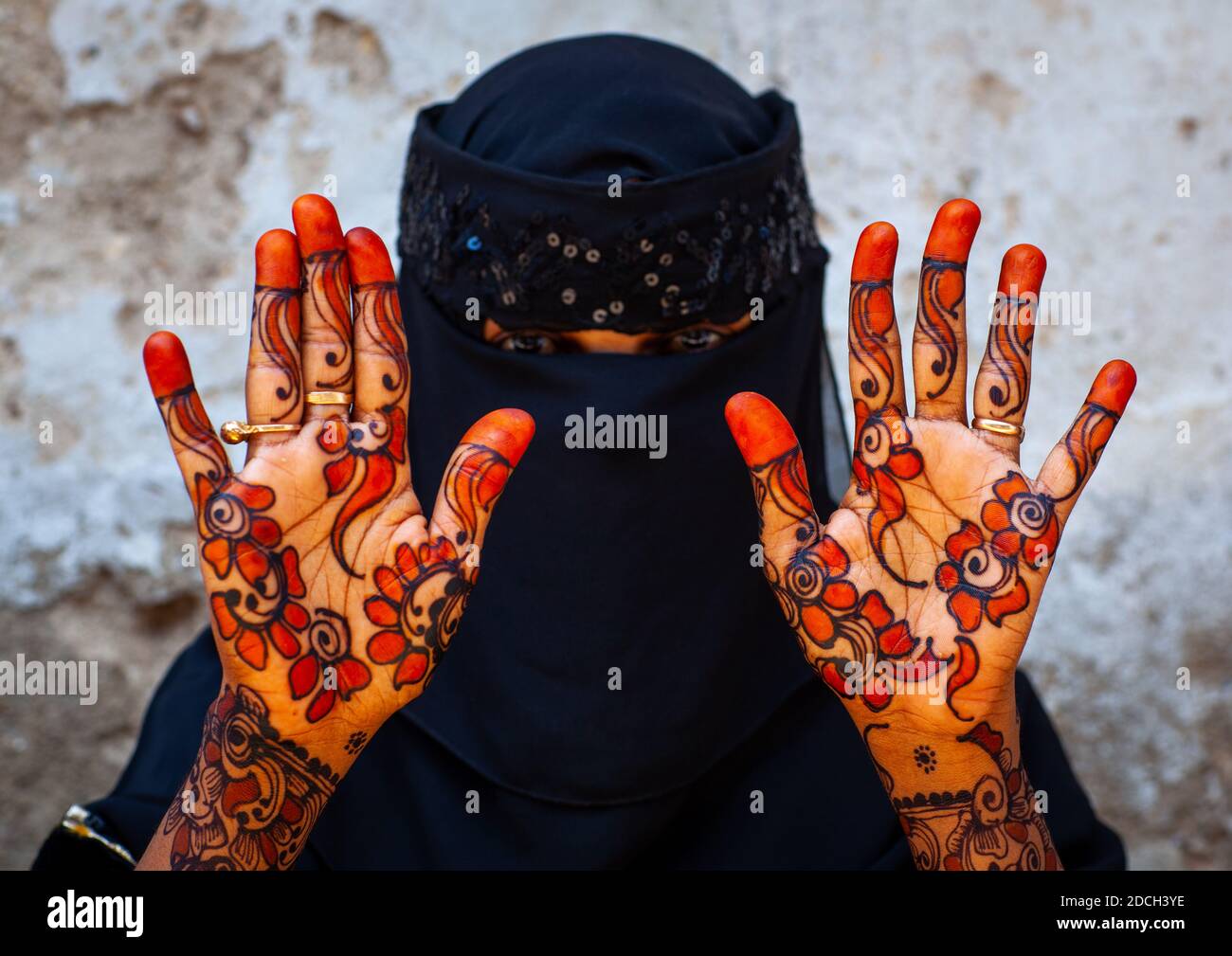 Muslim woman with henna on the hands and arms, Lamu County, Lamu, Kenya ...