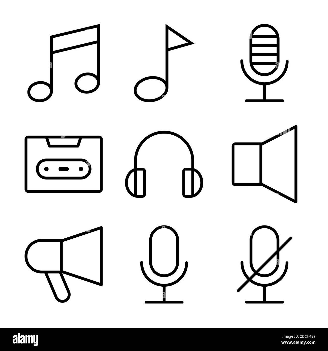 Line icons - symbols note music speaker headphone microphone Stock ...