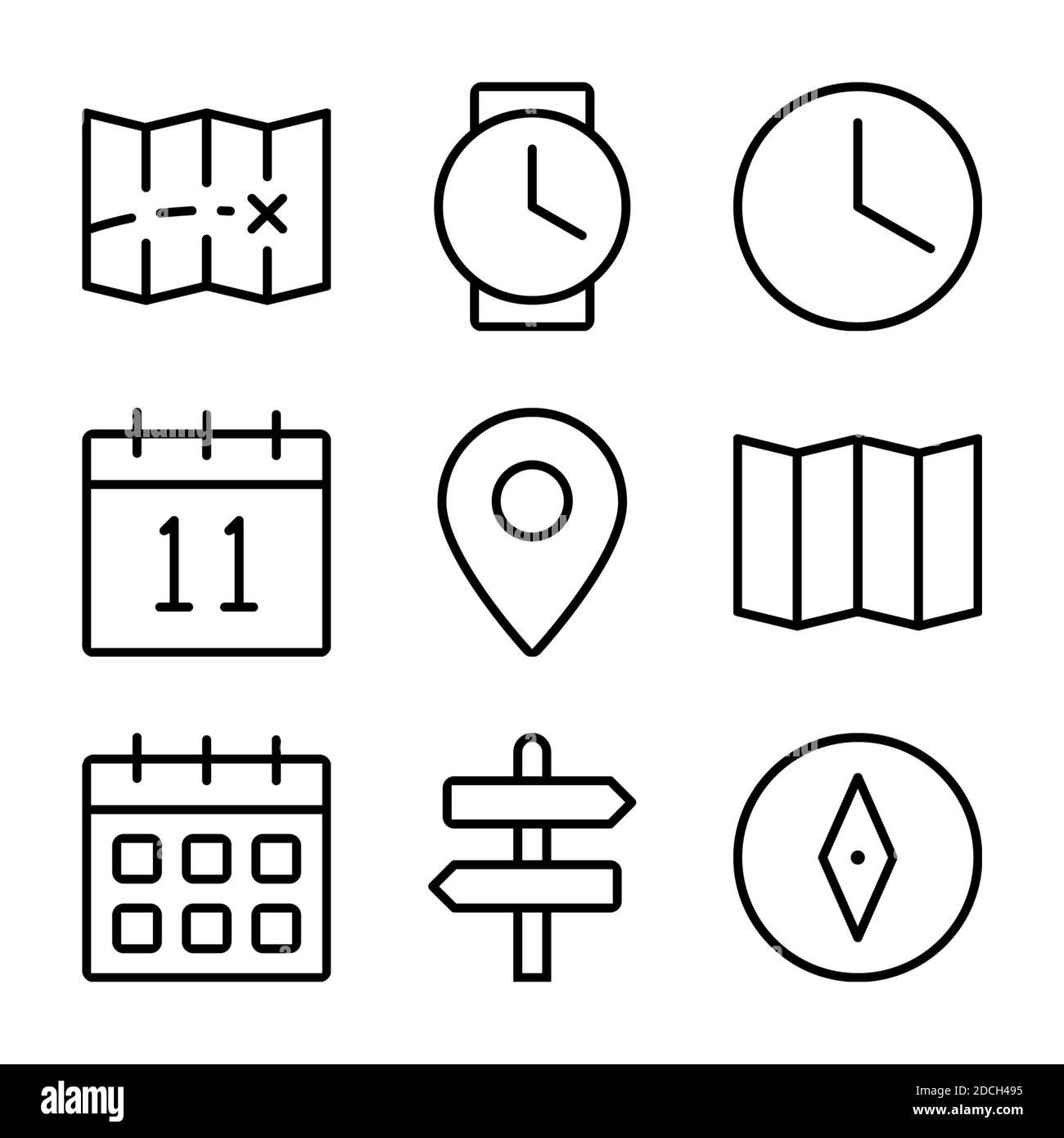 Line Icons Symbols watch clock location calendar compass Stock Photo ...