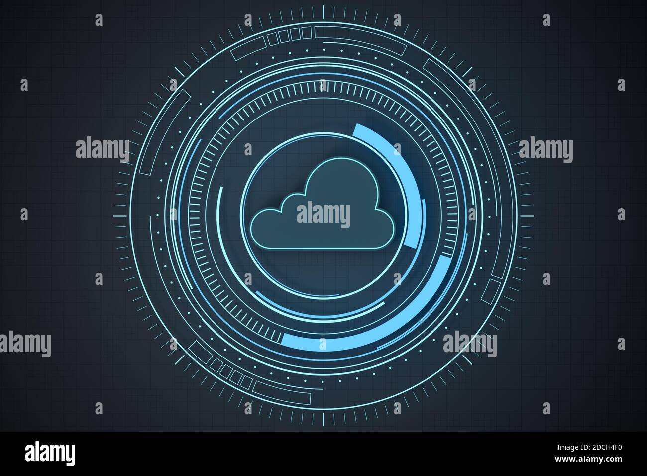 Cloud computing with HUD element, 3d rendering. Computer digital ...