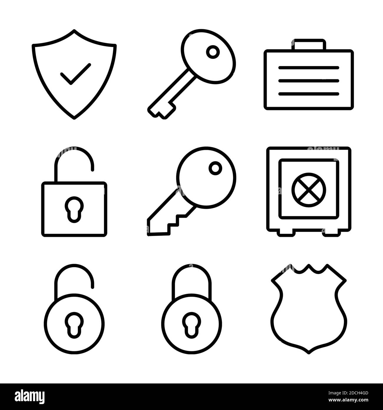 Line icons symbols key shield suitcase lock badge Stock Photo - Alamy