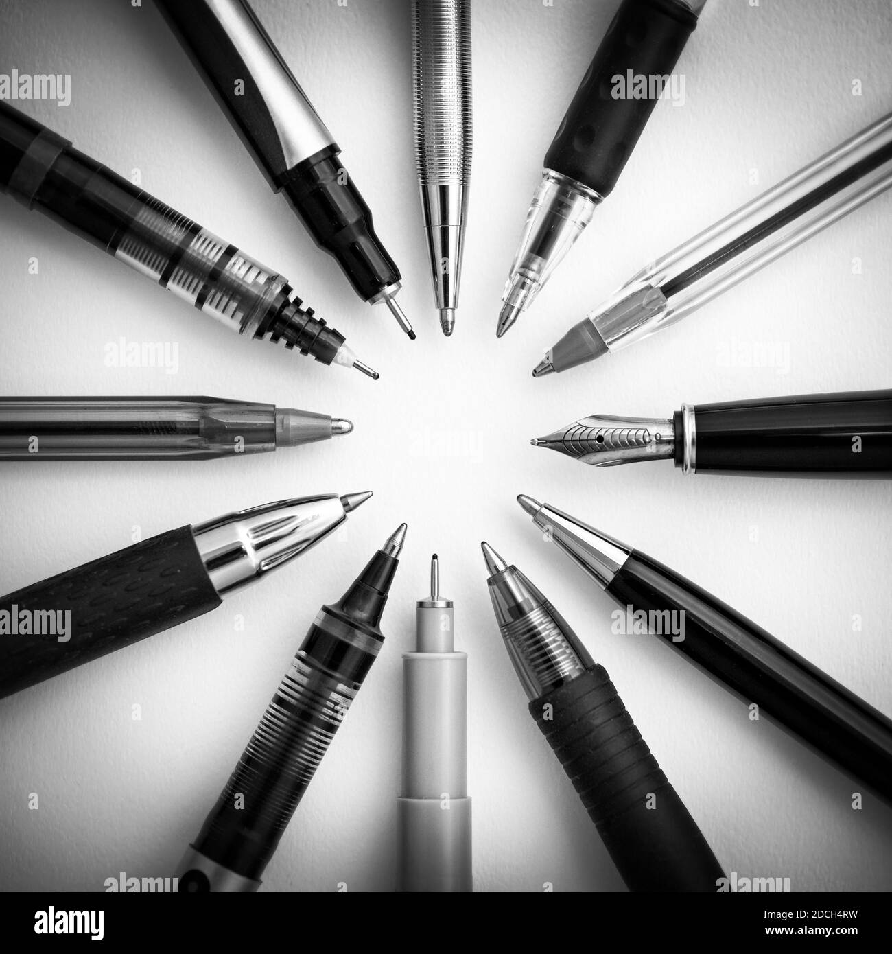 A variety of ink pen arranged in a circle Stock Photo - Alamy