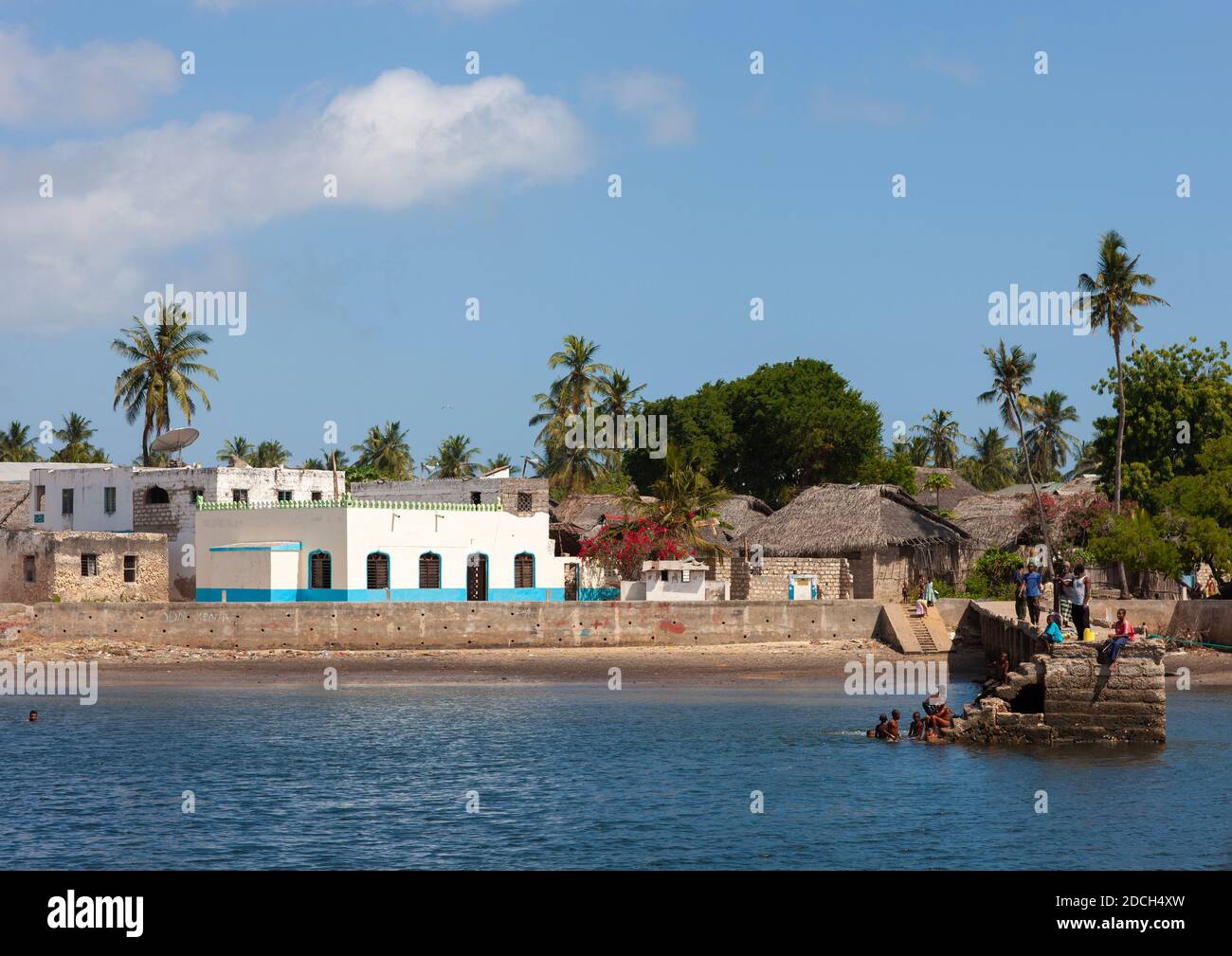 Traditional village with thatched roofs, Lamu County, Matondoni, Kenya ...