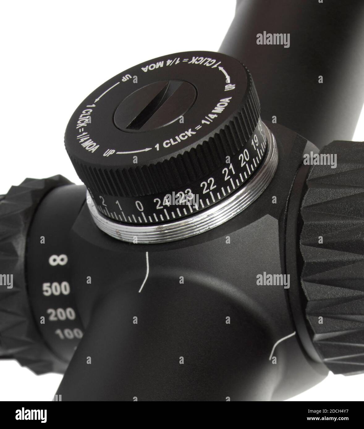 Elevation dial on a rifle scope that is isolated on white Stock Photo ...