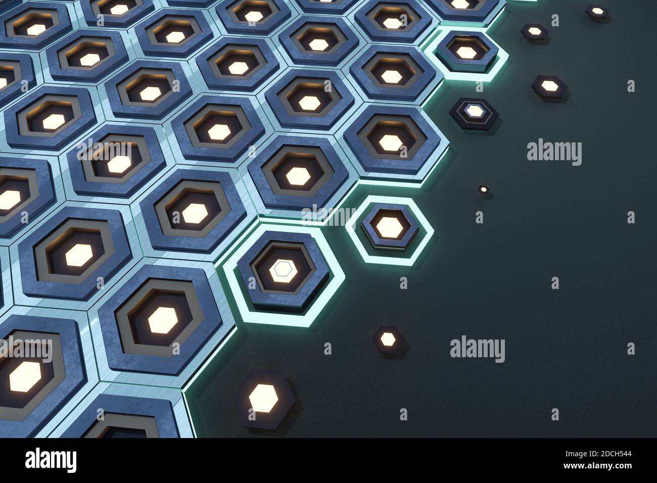 Metal hexagon background, sci-fi pattern, 3d rendering. Computer ...